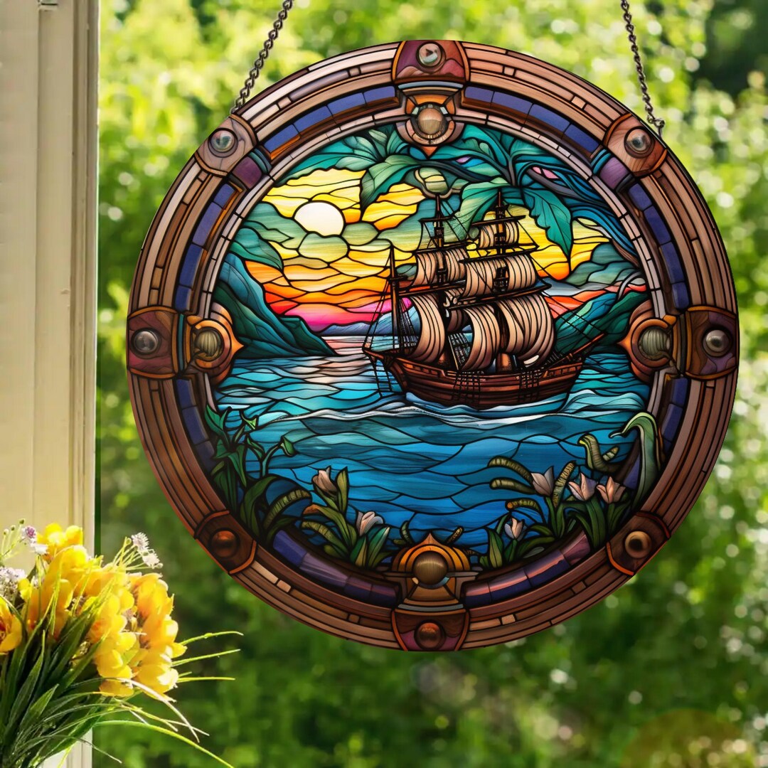 Pirate Ship: Stained Glass Style Window Hanging - Etsy