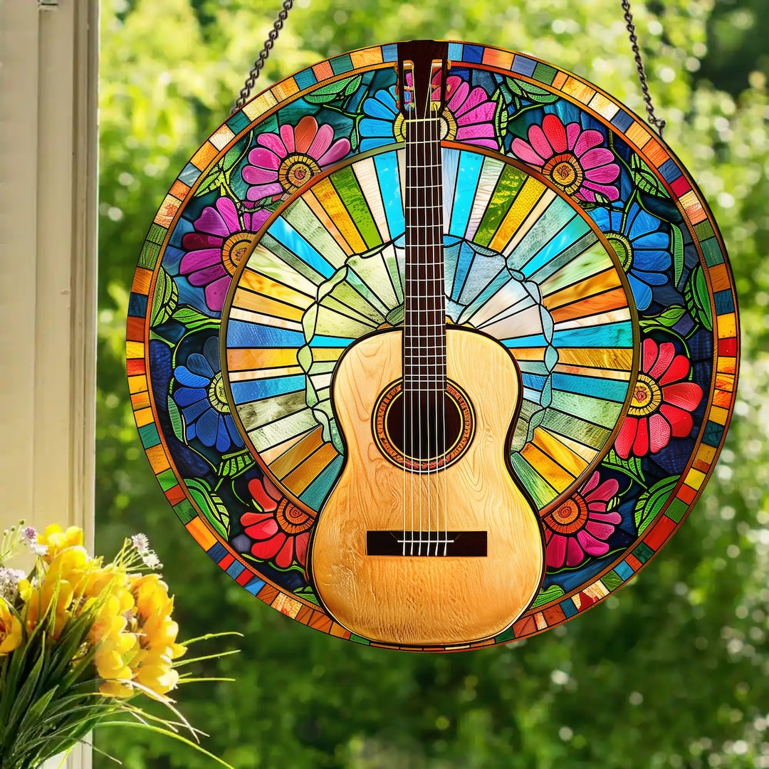 Acoustic Guitar: Stained Glass Style Window Hanging - Etsy