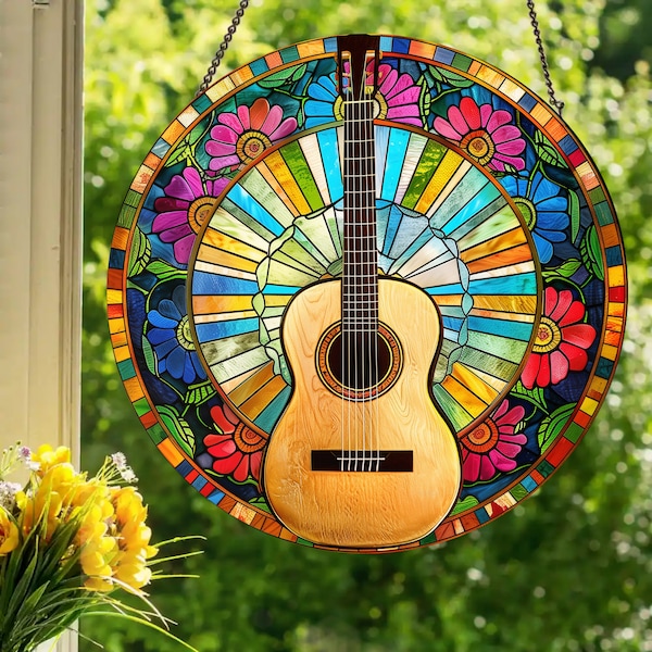 Stained Glass Guitar Window Hanging - Etsy