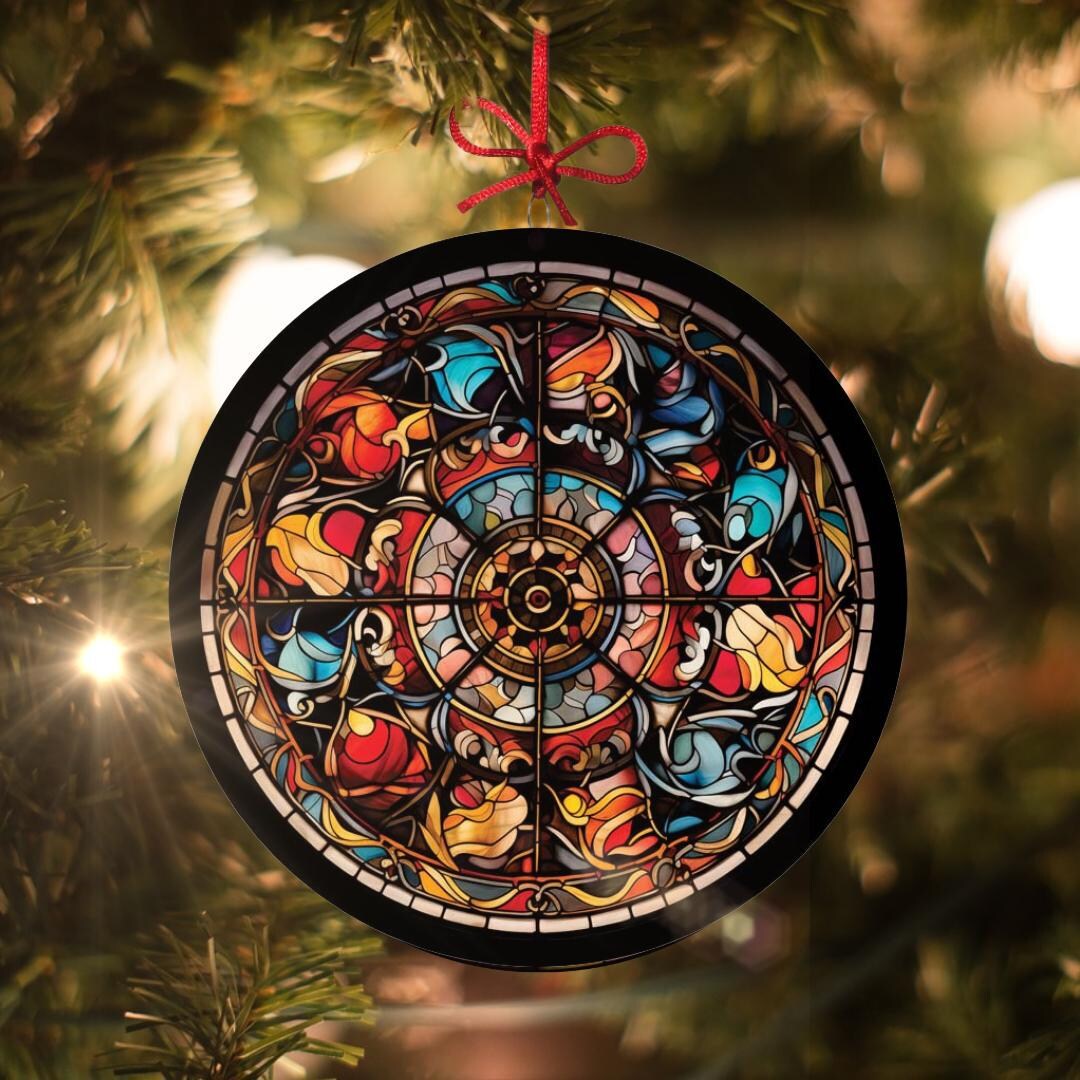 Abstract Floral: Stained Glass-style Christmas Ornament - Made With ...