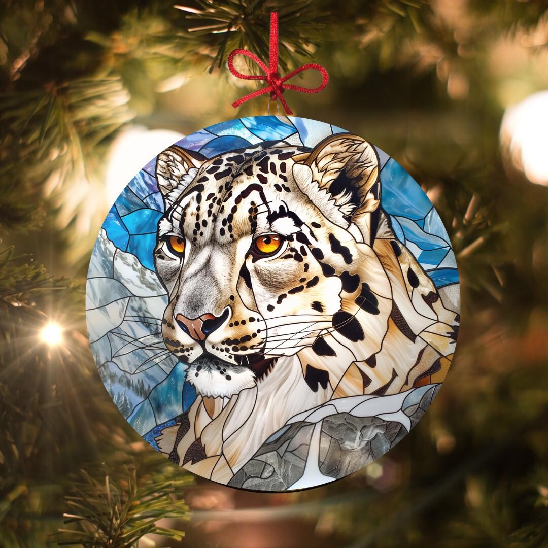Snow Leopard: Stained Glass-style Christmas Ornament - Made With Real ...