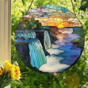 Majestic Waterfalls: Stained Glass Style Window Hanging - Etsy