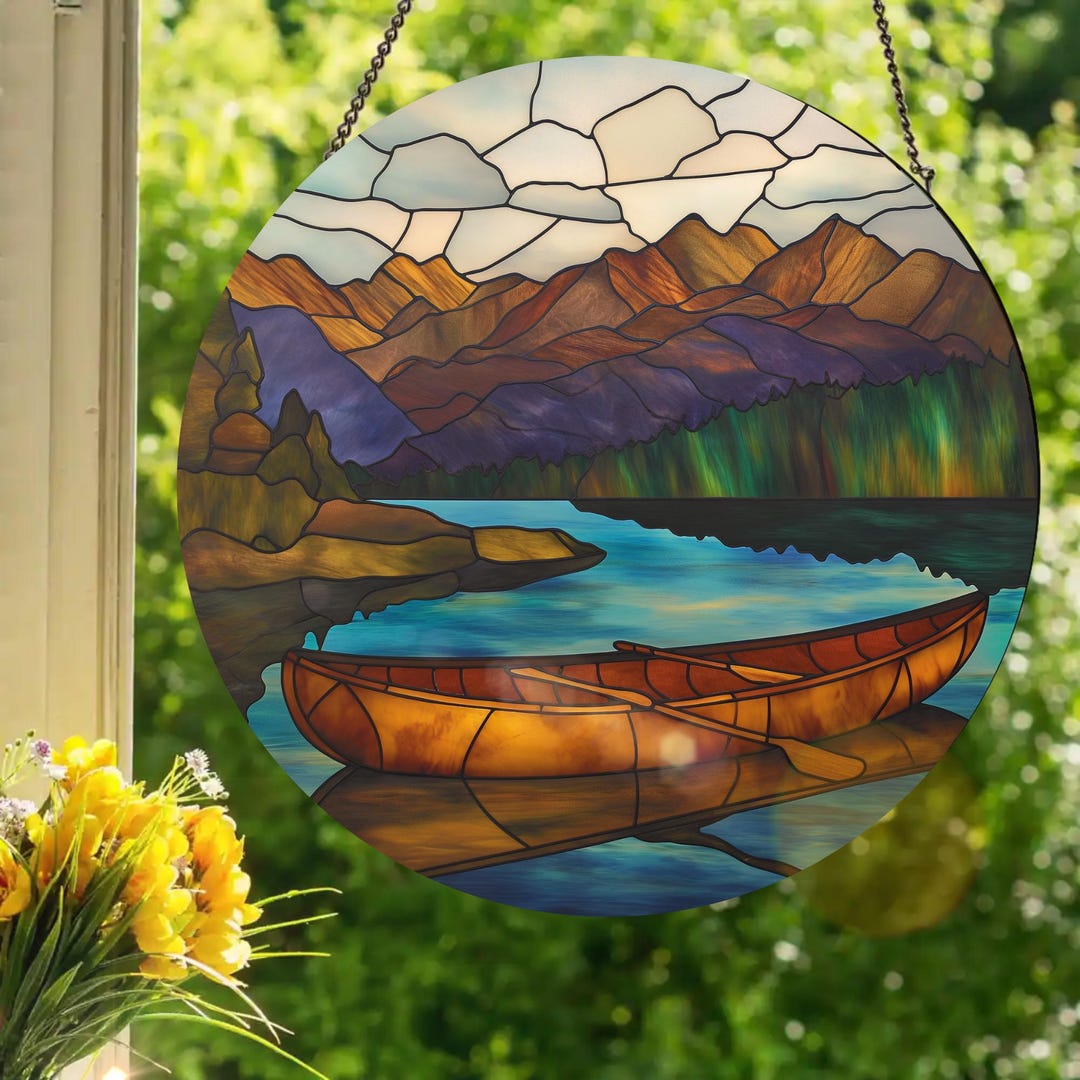 Tranquil Canoe: Stained Glass Style Wall or Window Hanging - Etsy