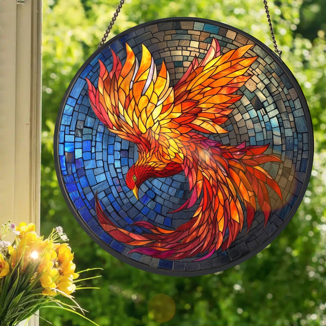 Phoenix: Stained Glass Style Wall or Window Hanging - Etsy