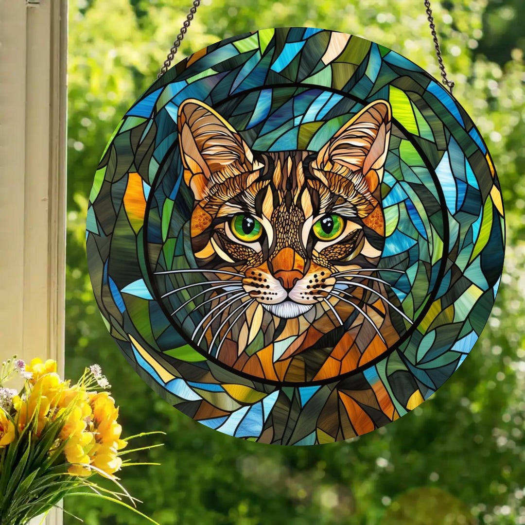 Bengal Cat: Stained Glass Style Wall or Window Hanging - Etsy