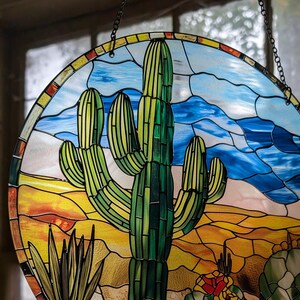 Desert Cactus: Stained Glass Style Window Hanging - Etsy