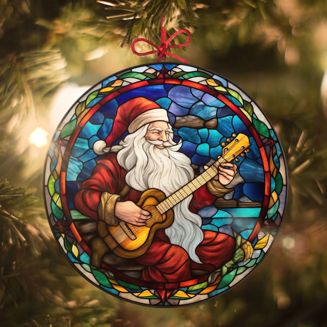 Rock N Roll Santa Clause Playing Acoustic Guitar 5: Stained - Etsy