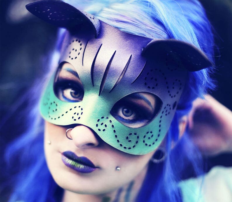 Kitty Leather Mask choose Color - Etsy