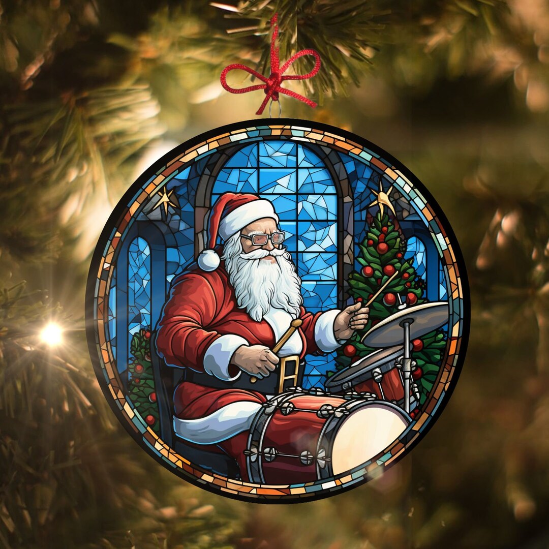 Rock N Roll Santa Clause Playing the Drum Kit 1: Stained Glass Style ...