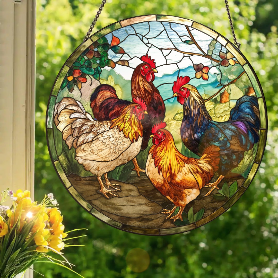 Backyard Chickens: Stained Glass Style Wall or Window Hanging - Etsy