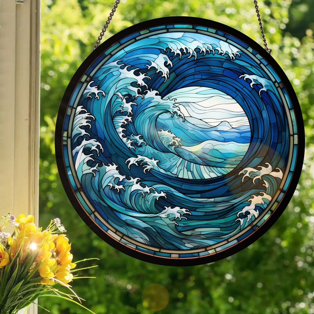 Ocean Waves #3: Stained Glass Style Window Hanging - Etsy UK