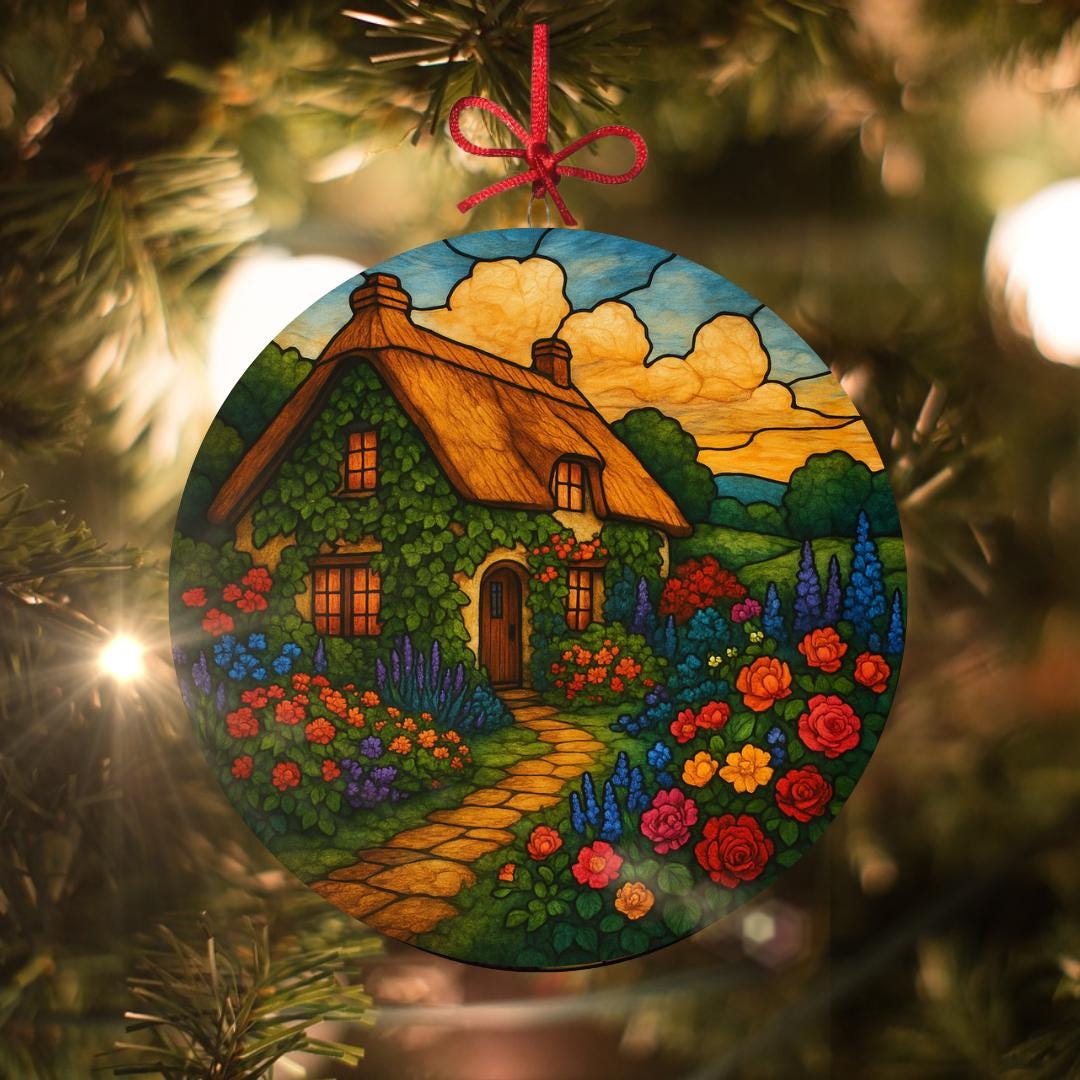 English Country Cottage: Stained Glass-style Christmas Ornament - Made ...