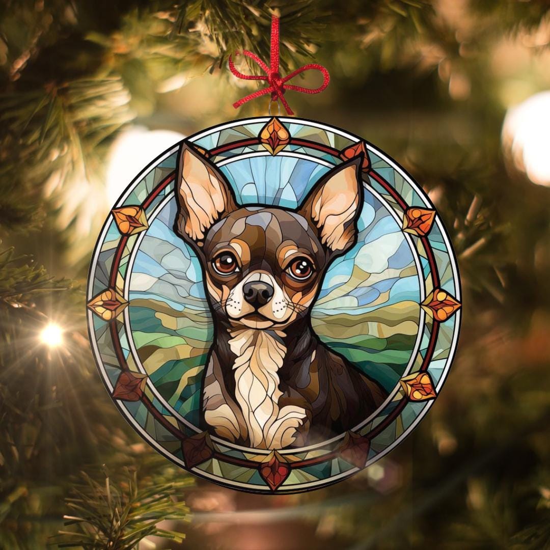 Tri-color Chihuahua: Stained Glass-style Christmas Ornament - Made With ...
