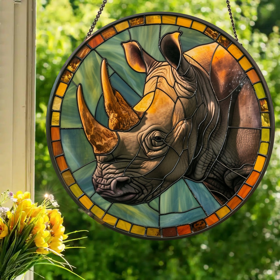 Rhinoceros: Stained Glass Style Window Hanging Made With Real Glass - Etsy