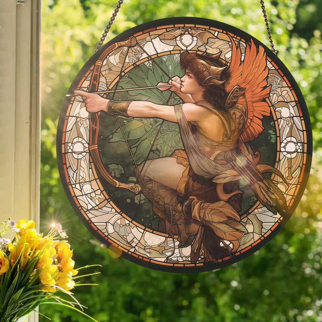 Nouveau Archery Angel: Stained Glass Style Window Hanging Made With ...