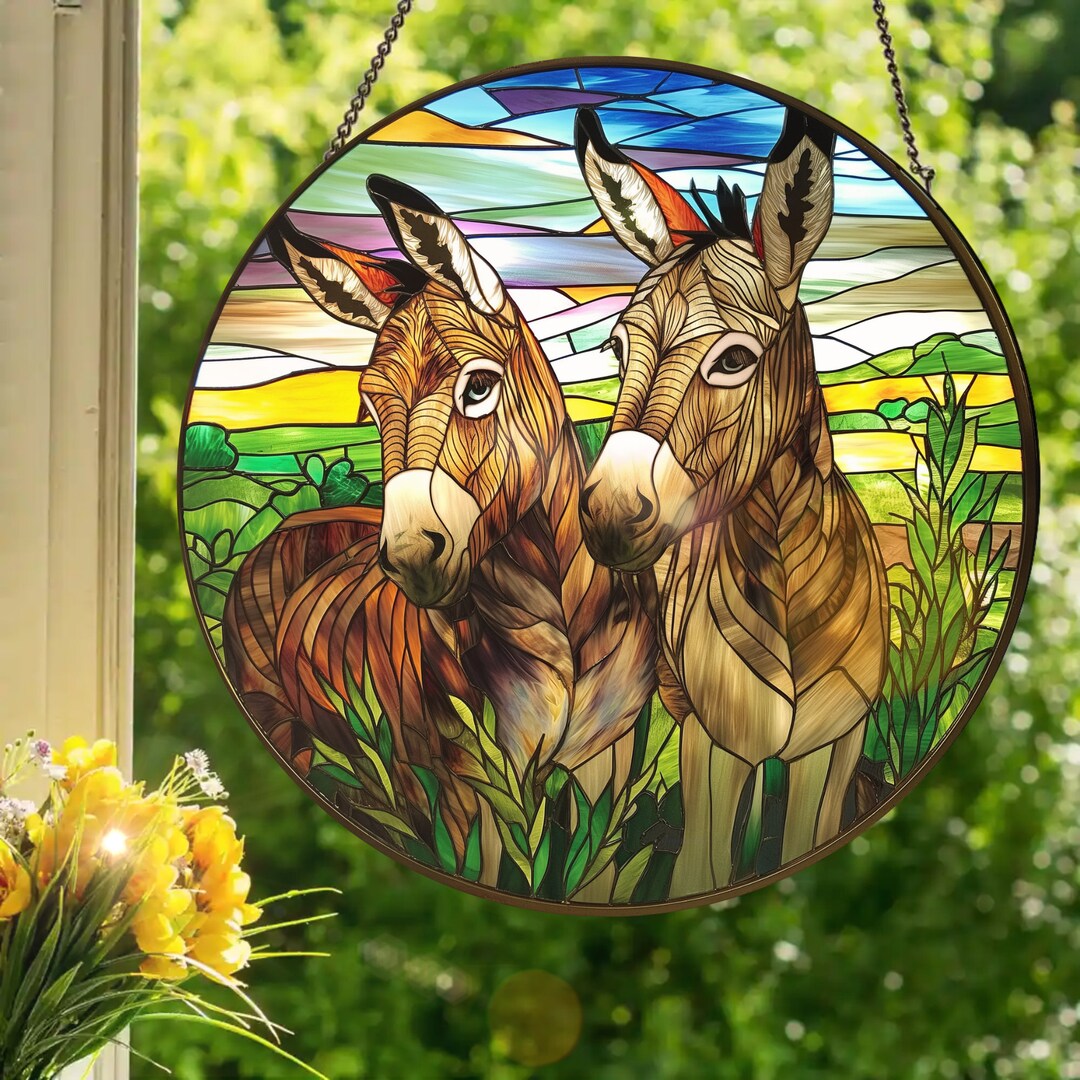 Donkeys: Stained Glass Style Wall or Window Hanging - Etsy