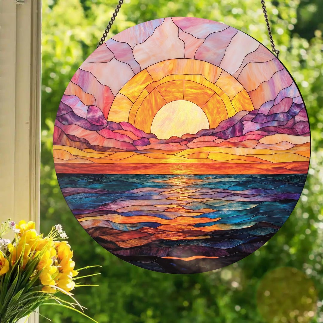 Ocean Sunset: Stained Glass Style Window Hanging - Etsy