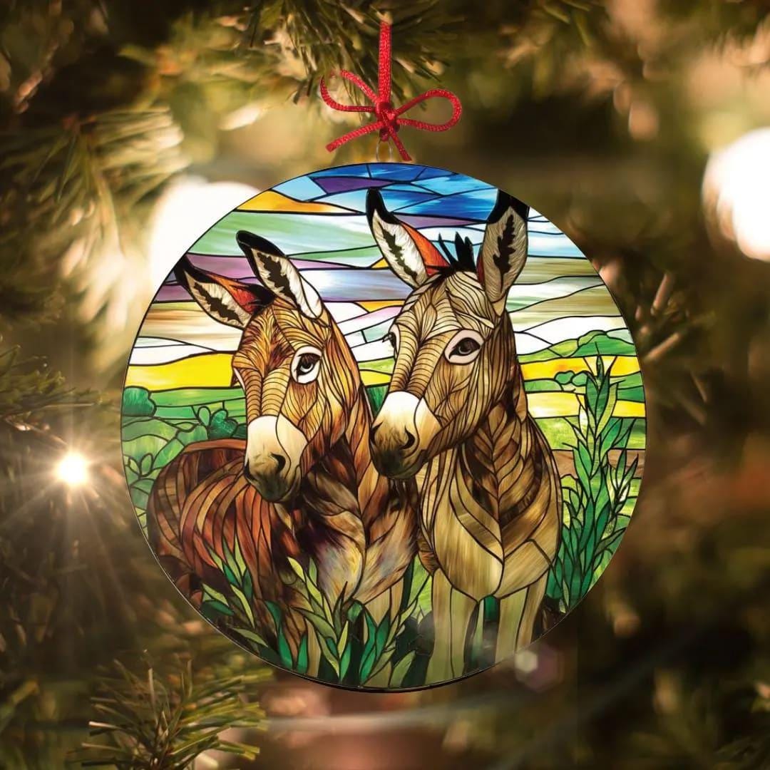 Donkeys: Stained Glass-style Christmas Ornament - Made With Real Glass ...