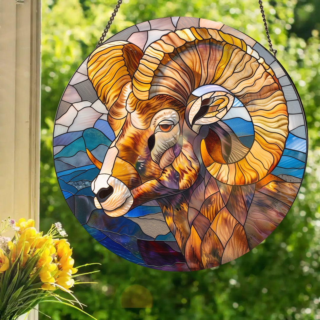 Bighorn Sheep: Stained Glass Style Window Hanging - Etsy