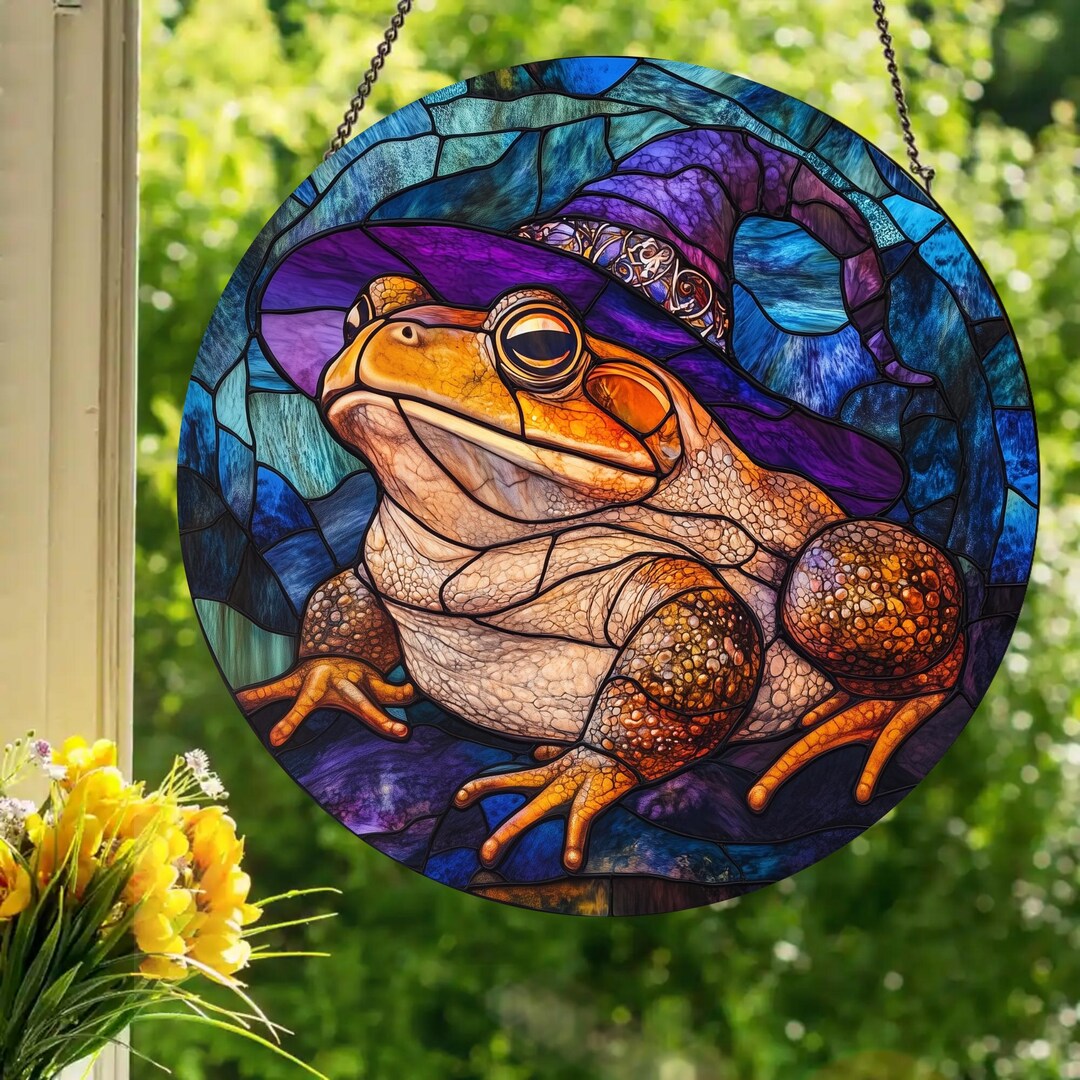 Witchy Toad: Stained Glass Style Wall or Window Hanging - Etsy
