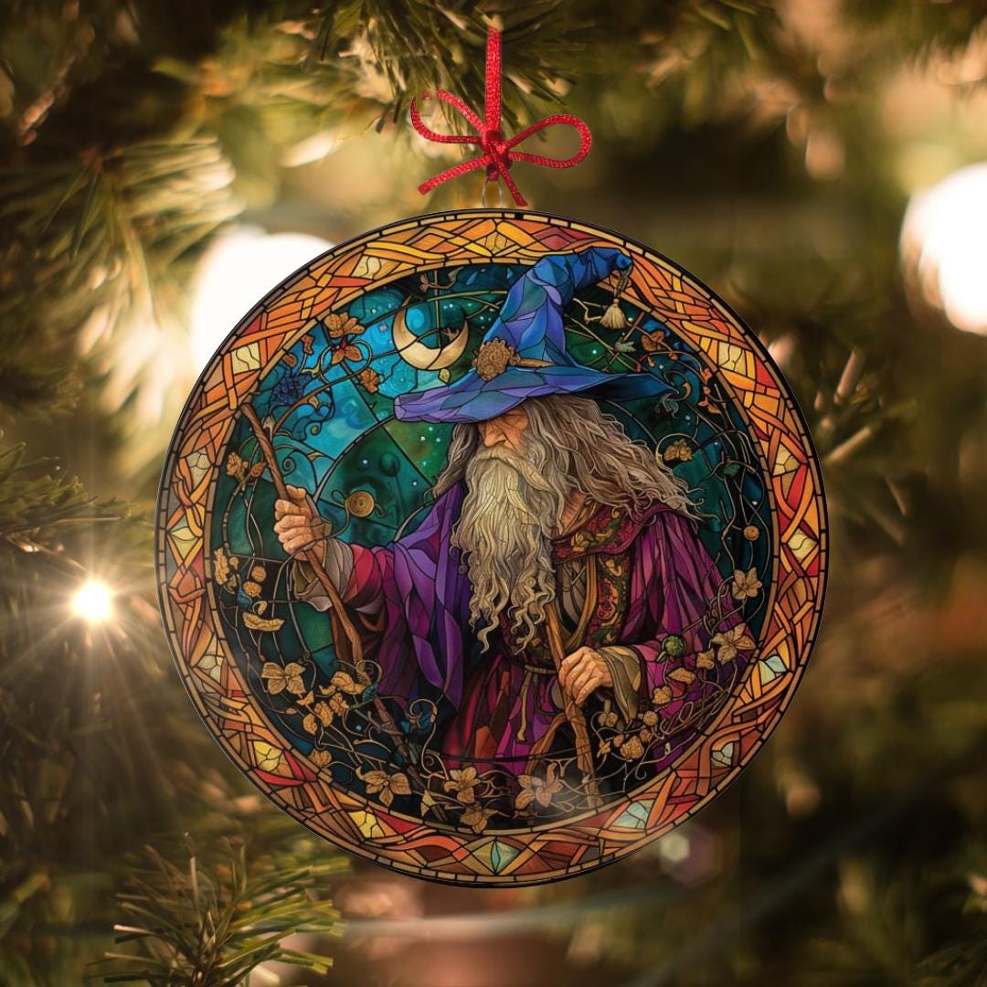 Wizard With a Crescent Moon: Stained Glass-style Christmas Ornament ...