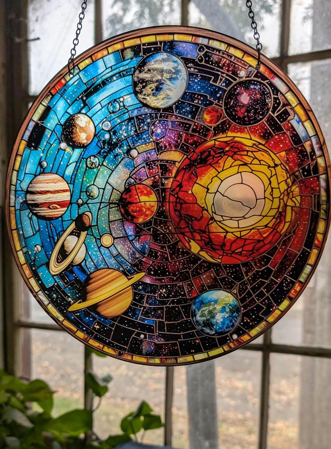 The Solar System: Stained Glass Style Window Hanging Made With Real ...