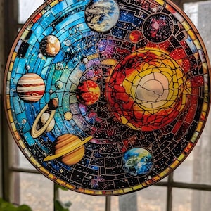 The Solar System: Stained Glass Style Window Hanging Made With Real ...
