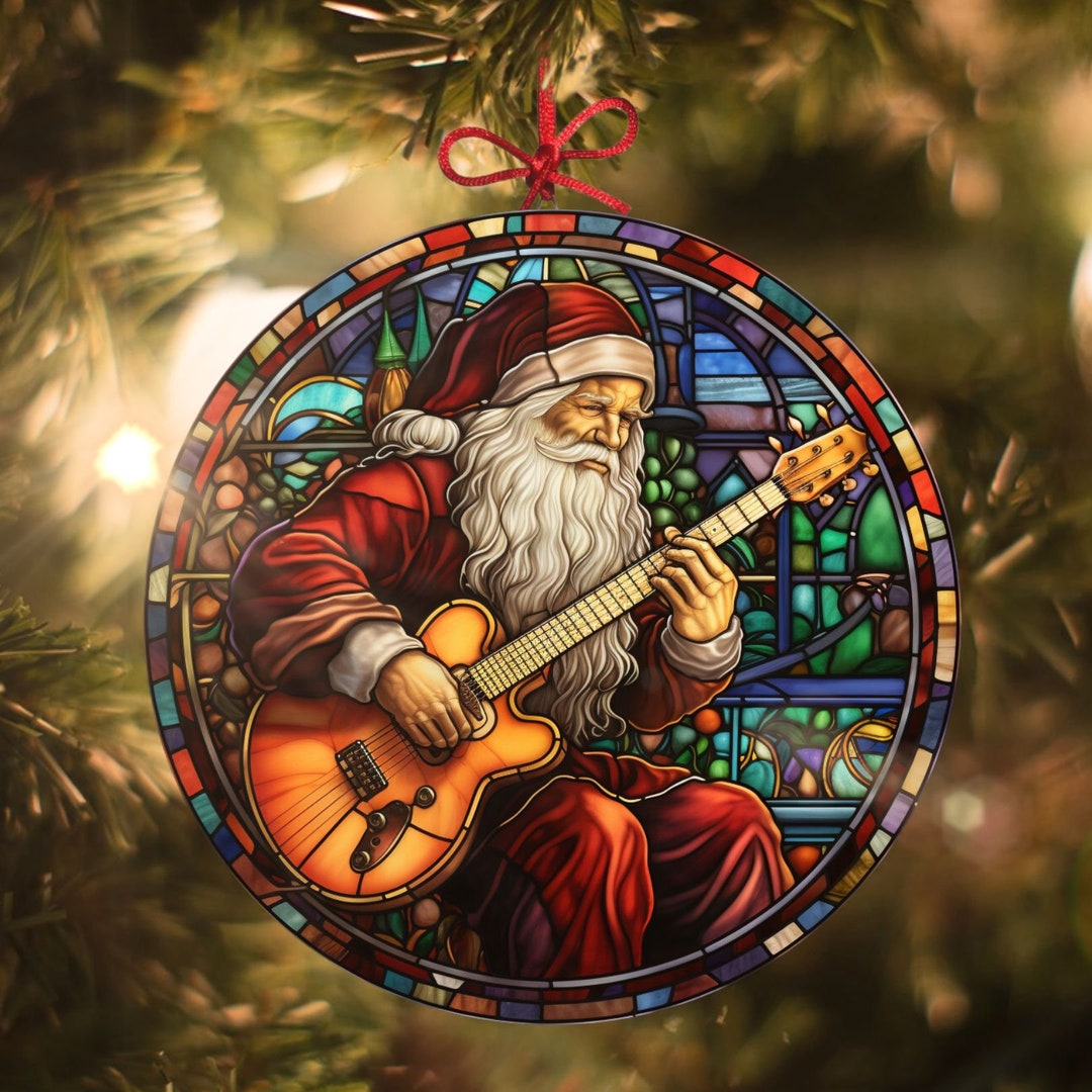 Rock N Roll Santa Clause Playing Electric Guitar 5: Stained Glass Style ...