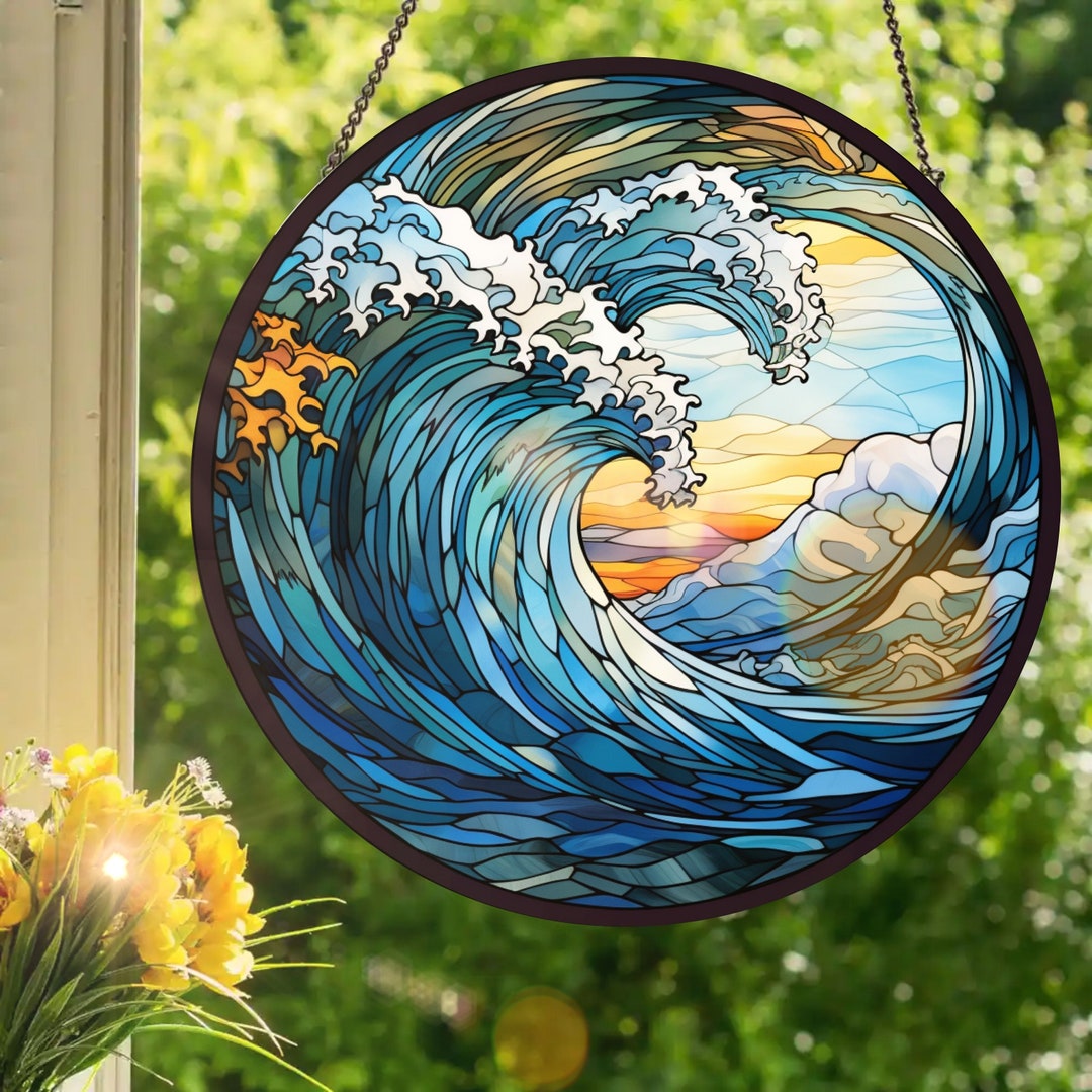 Ocean Waves #1: Stained Glass Style Window Hanging - Etsy