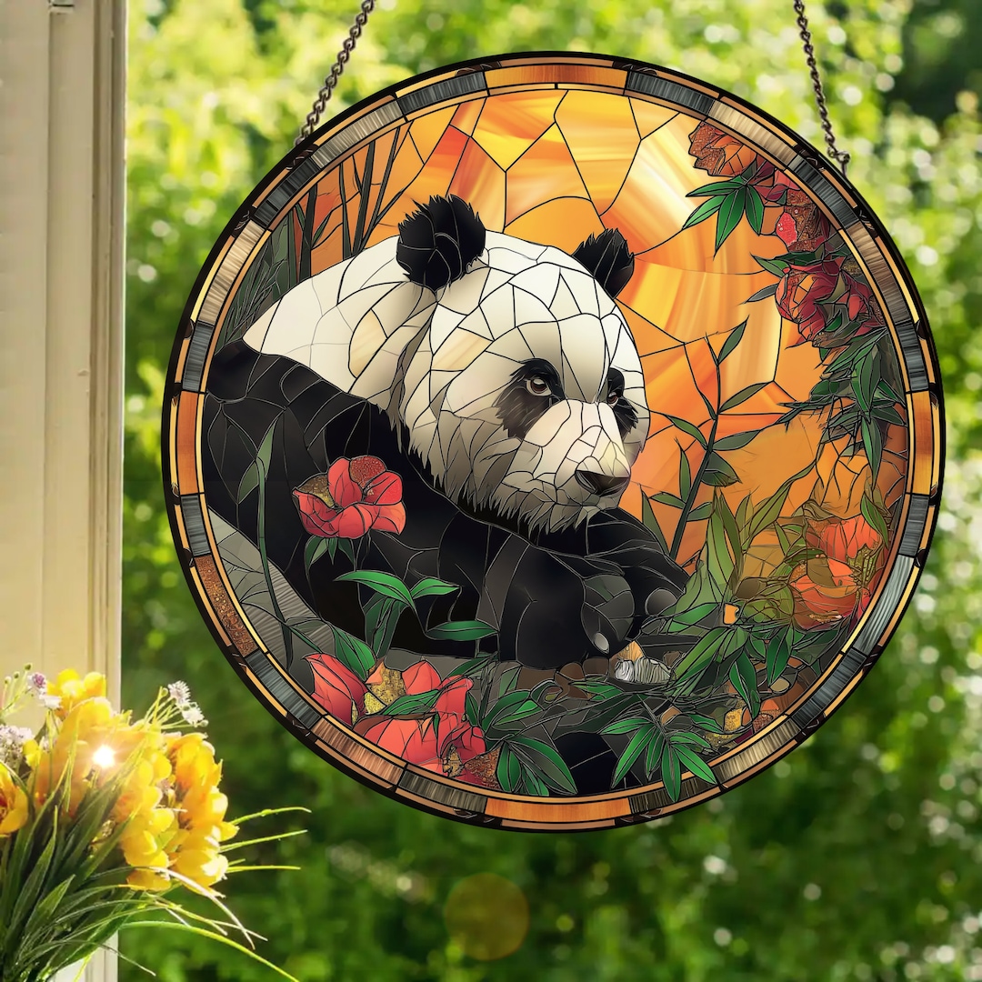 Panda Bear: Stained Glass Style Wall or Window Hanging - Etsy