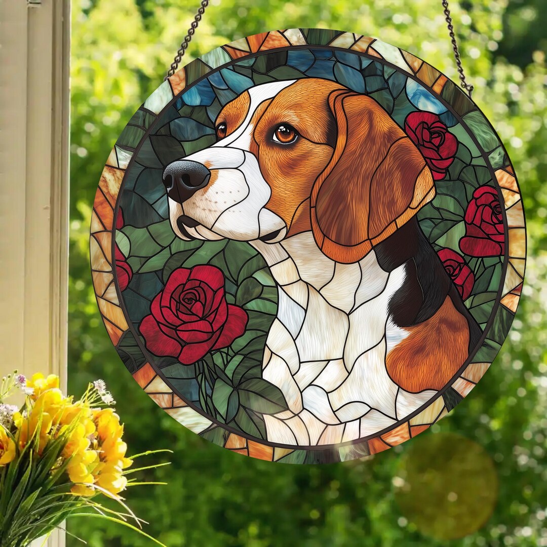 Beagle: Stained Glass Style Wall or Window Hanging - Etsy UK