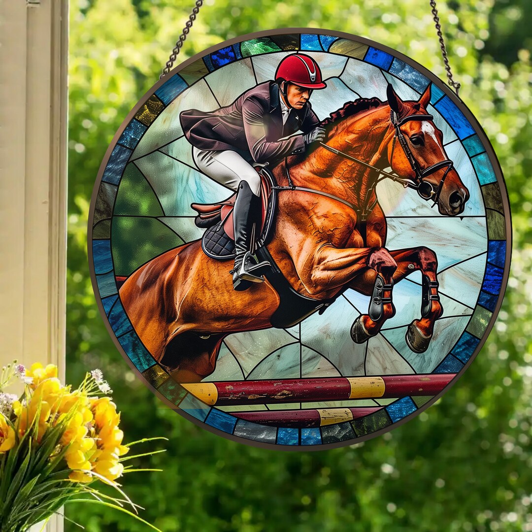Show Jumper: Stained Glass Style Wall or Window Hanging - Etsy