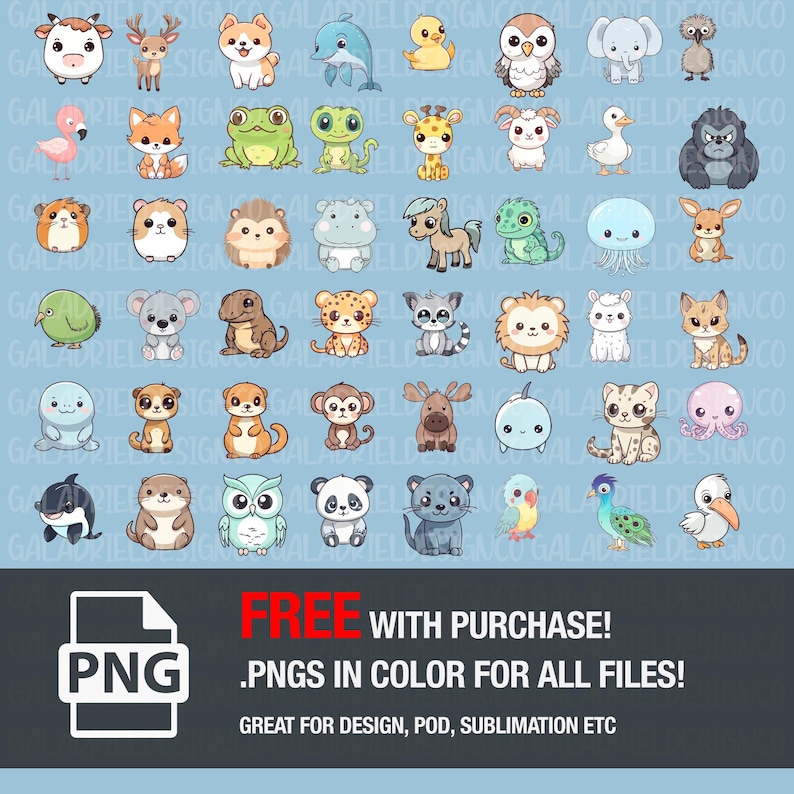 100 Kawaii Animal Procreate Brushes / Stamps - Free Color PNG Included ...