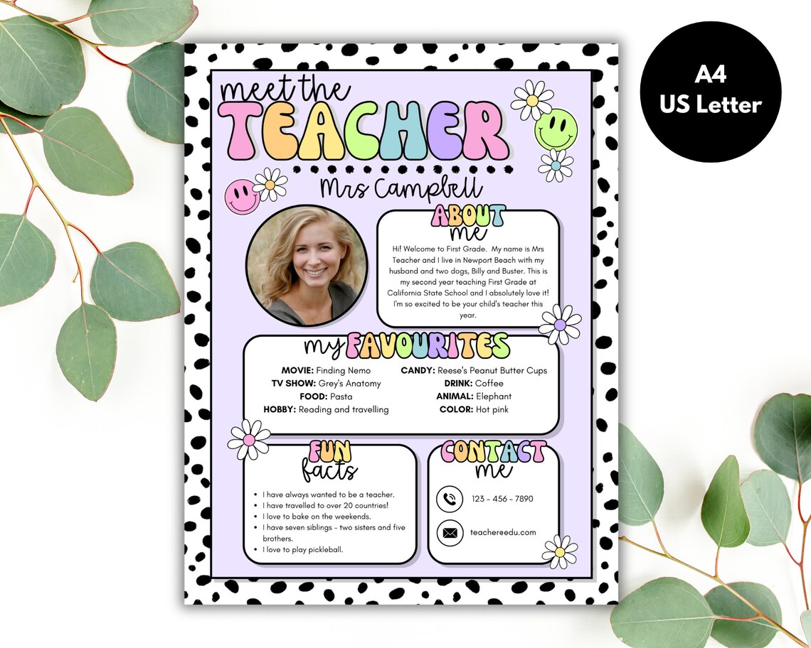 Retro Pastel Meet the Teacher Template, Teacher Resources, Teacher ...