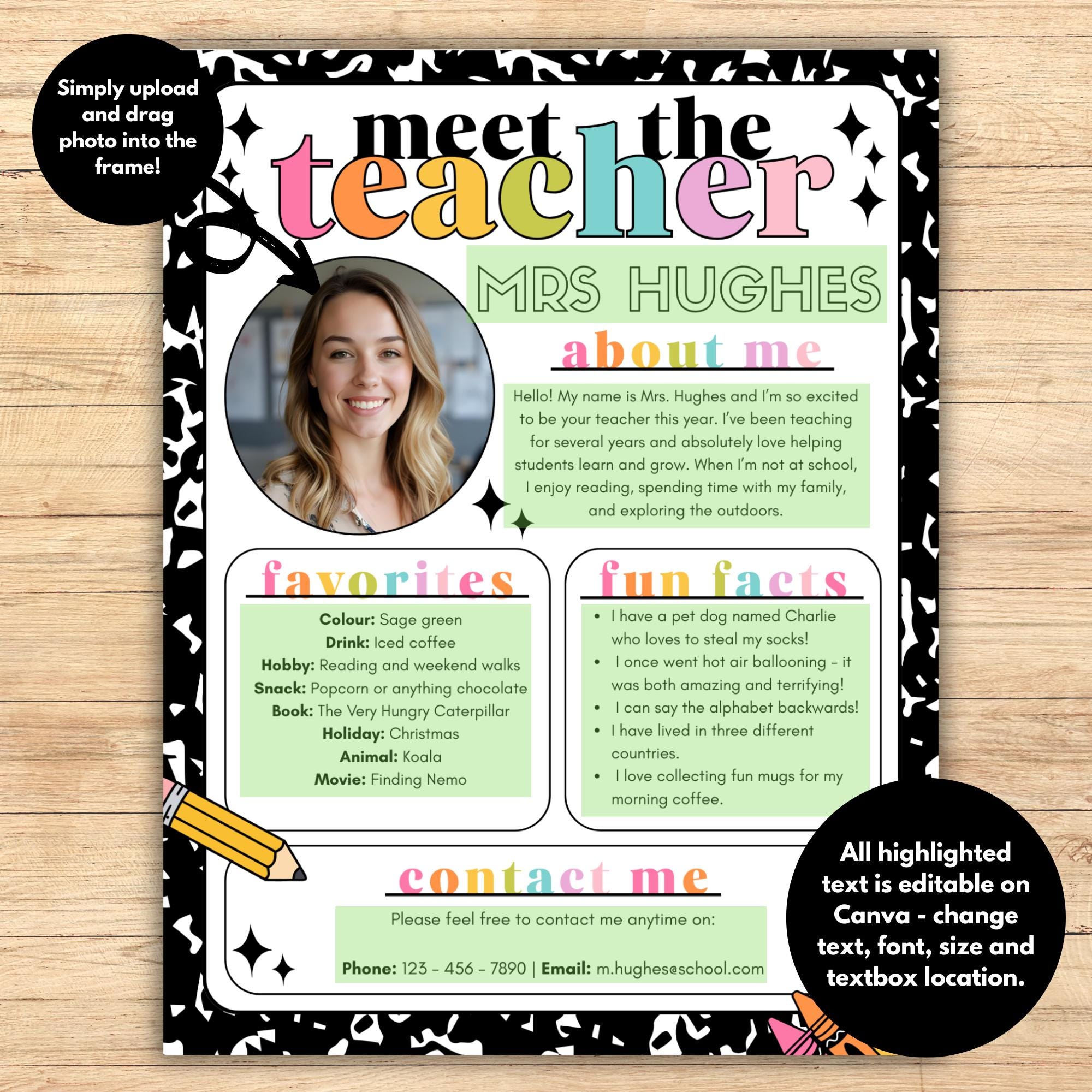 Editable Meet the Teacher Template Printable Rainbow Design Elementary ...