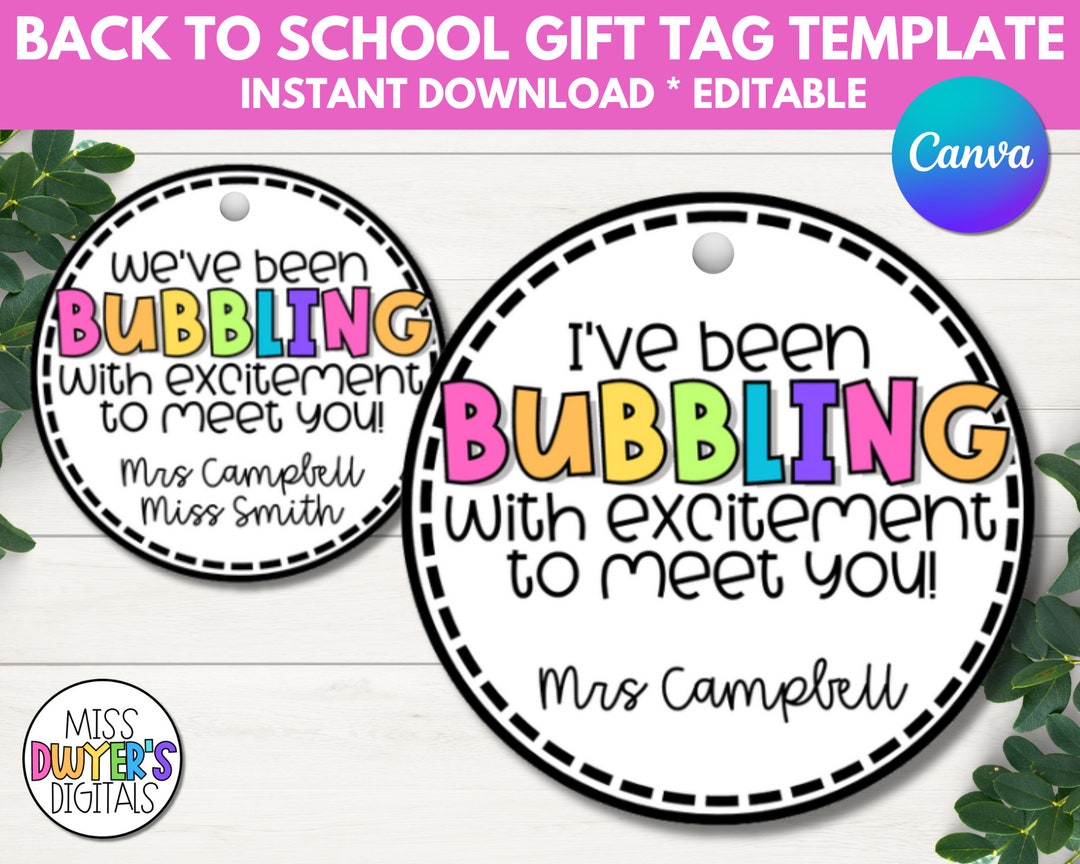Bubbling With Excitement Gift Tag, Back to School Gift Tag, Welcome ...