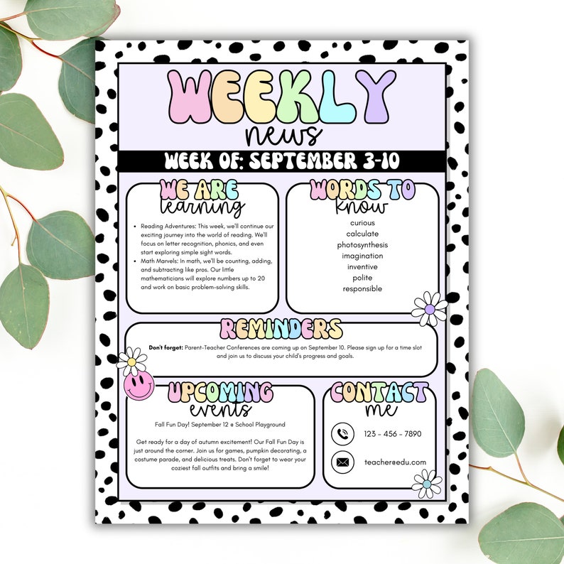 Newsletter Template, Back to School Flyer, Teacher Organization ...