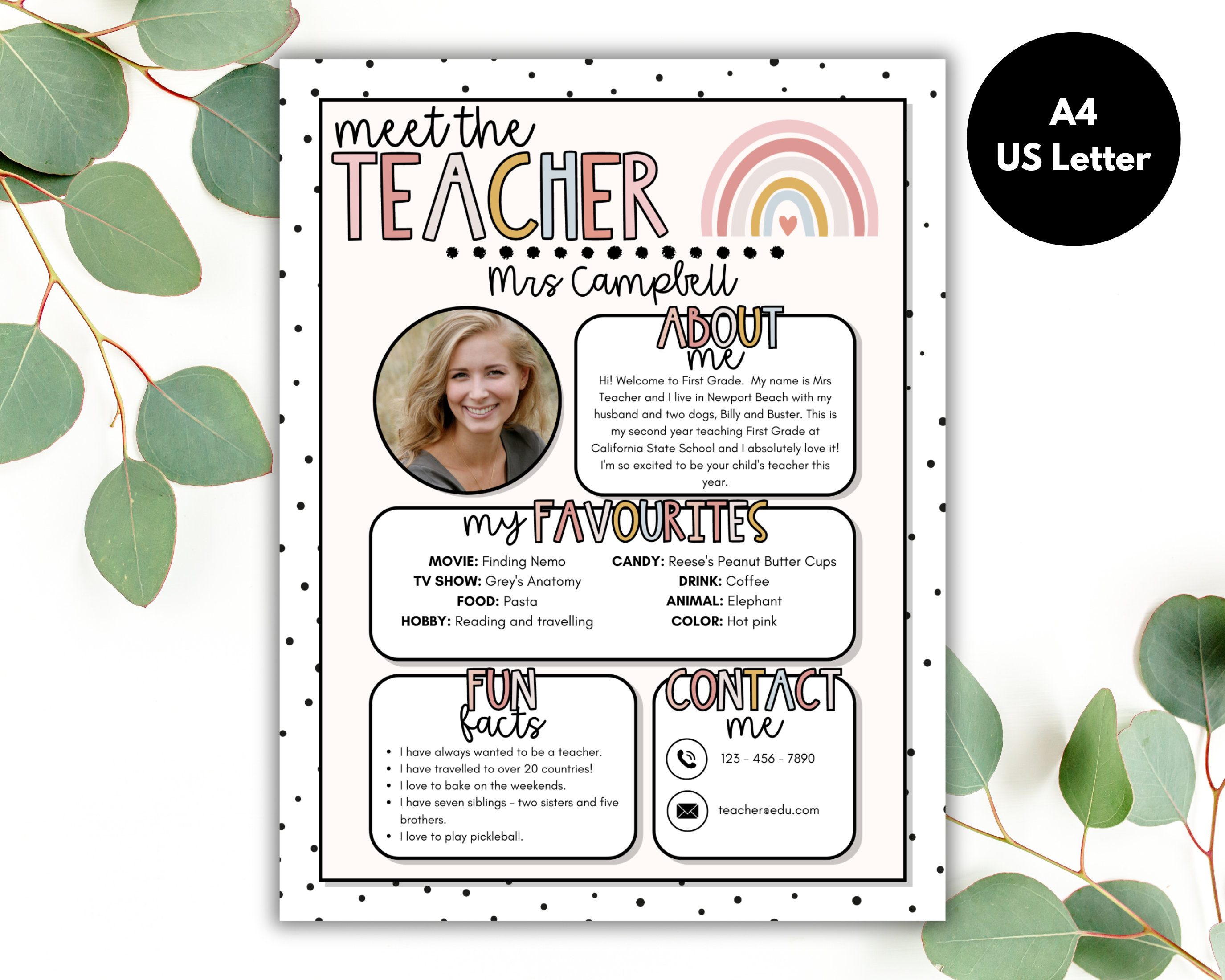 Neutral Boho Rainbow Meet the Teacher Template, Teacher Resources ...