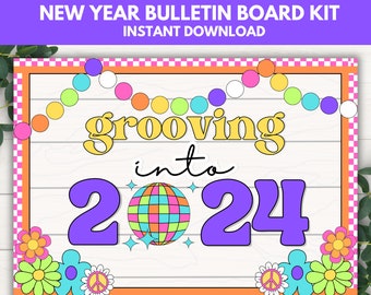 New Year Bulletin Board Kit Classroom Decor Retro 2024 - Etsy