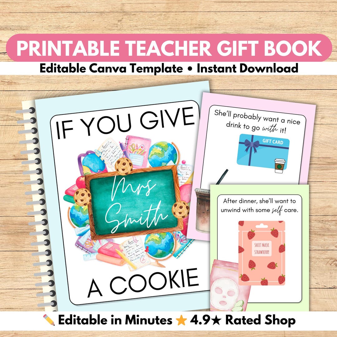 Editable Teacher Gift Book – Printable Thank You Canva Template – End ...