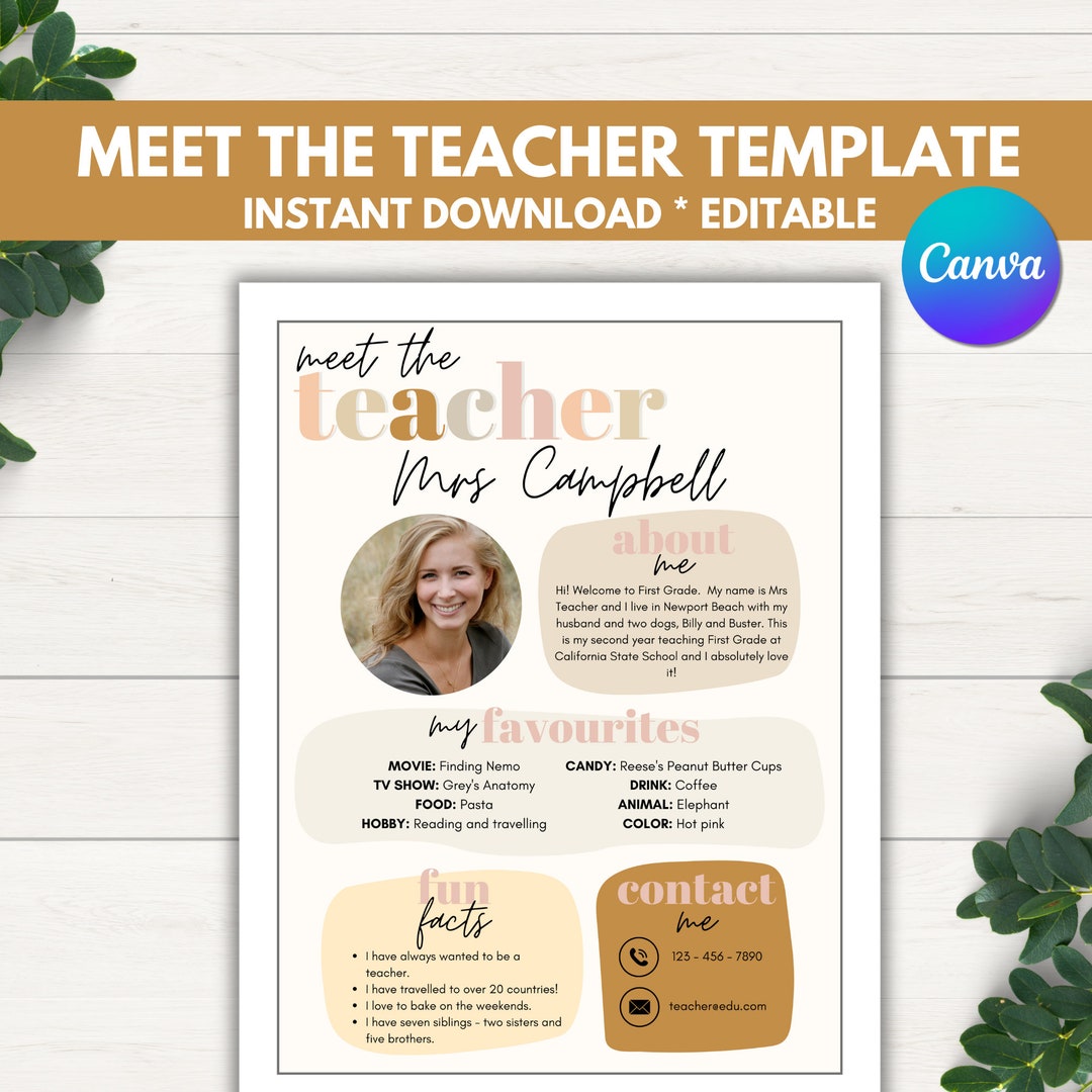 Neutral Boho Meet the Teacher Template, Teacher Resources, Teacher ...