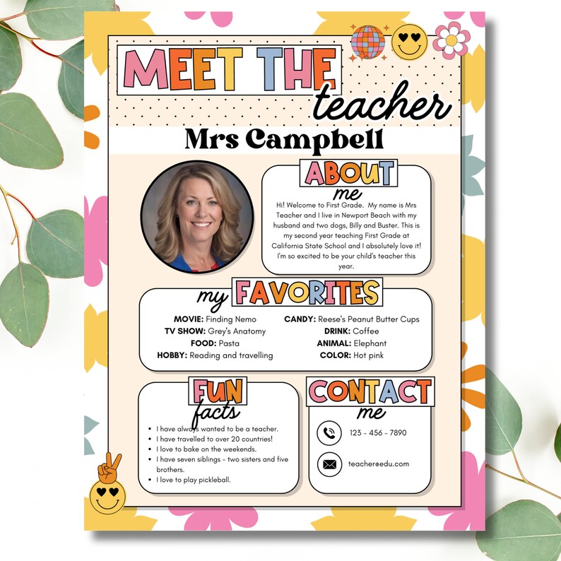 Meet the Teacher Template, All About Me Poster, All About My Teacher ...