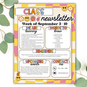 Editable Classroom Newsletter Template, Retro Classroom Decor, Back to ...