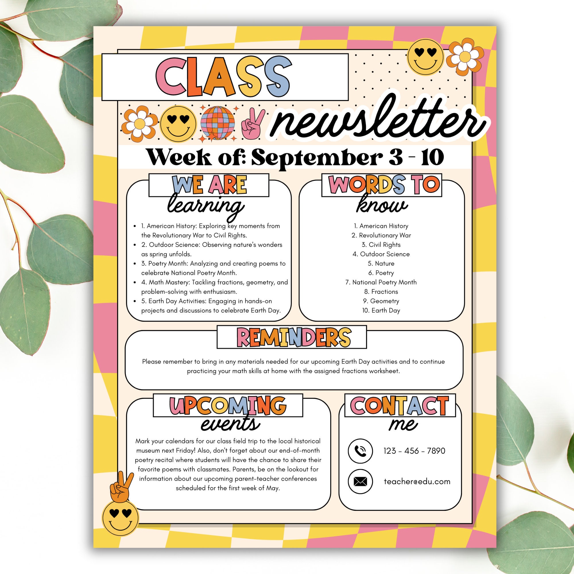 Editable Classroom Newsletter Template, Retro Classroom Decor, Back to ...