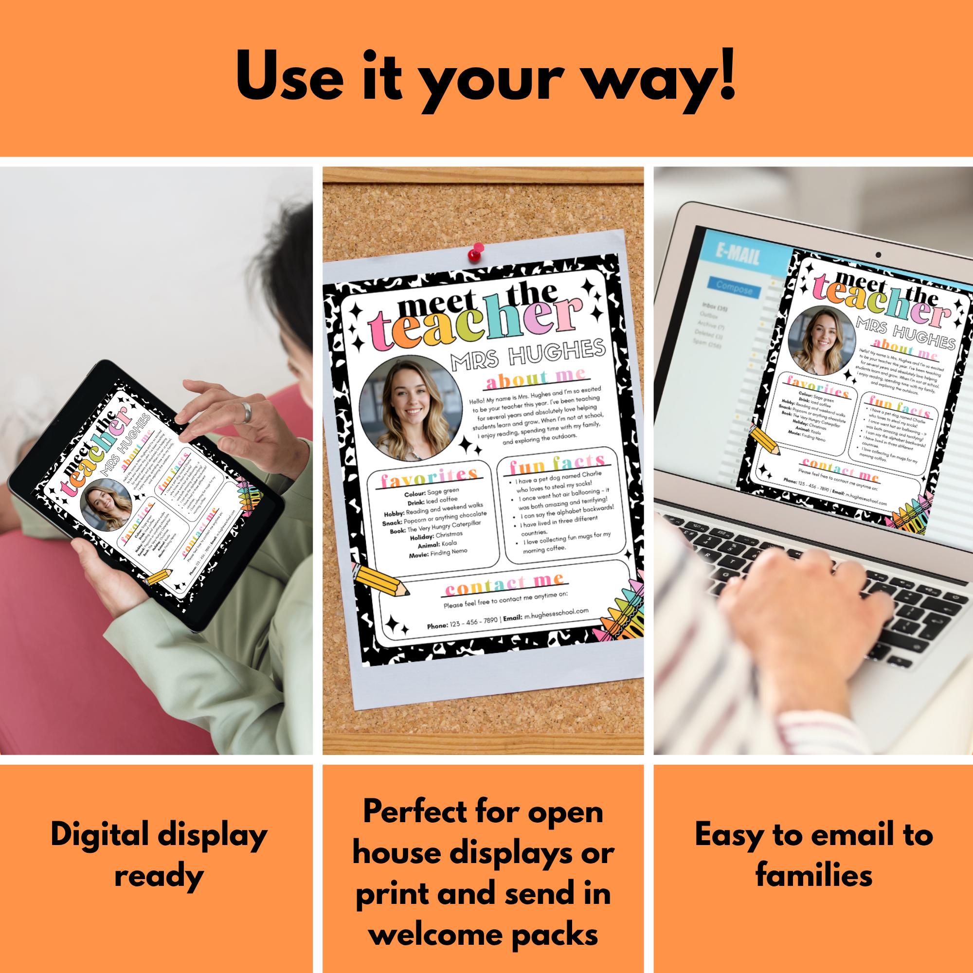 Editable Meet the Teacher Template Printable Rainbow Design Elementary ...