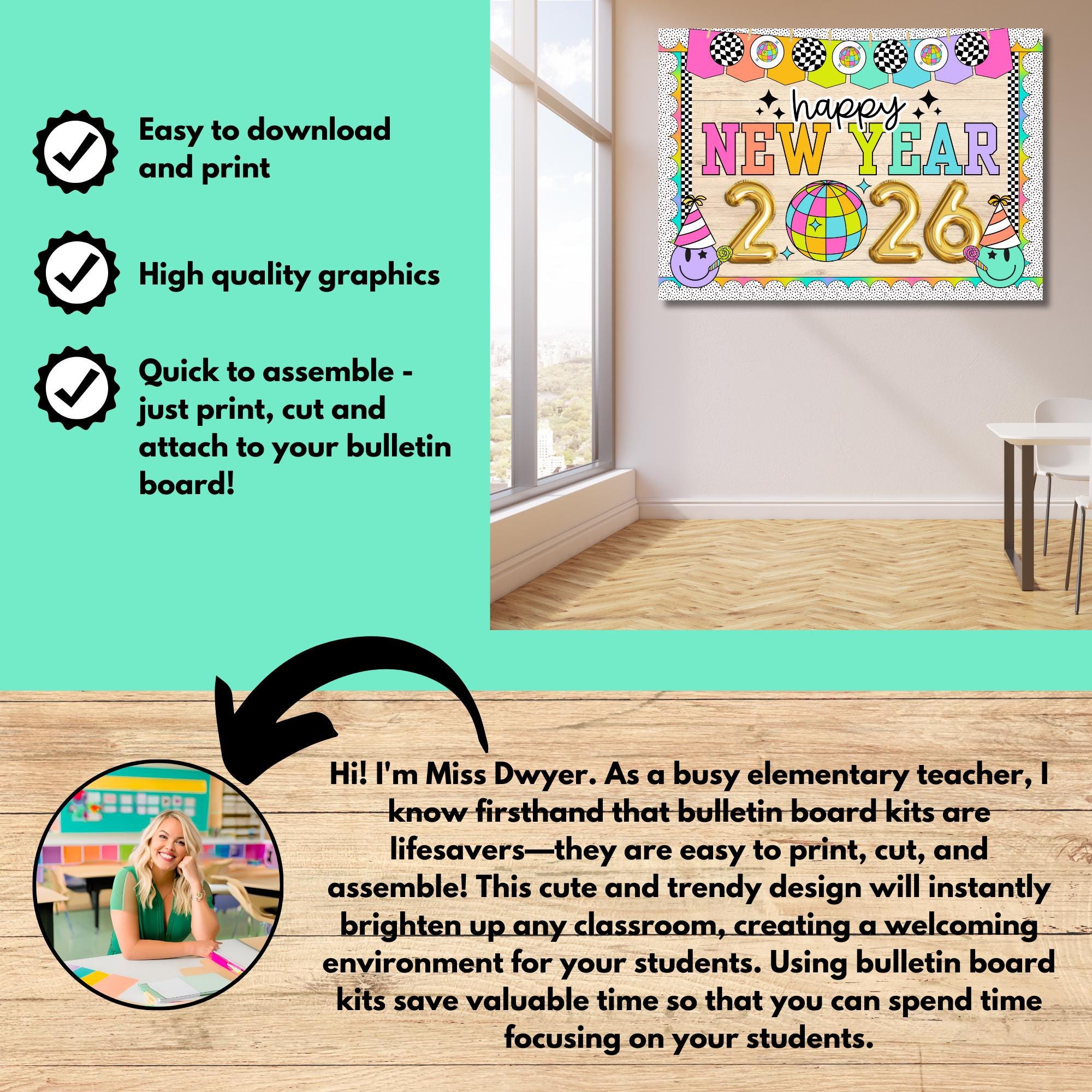 New Year Bulletin Board Kit Printable 2026 Classroom Decor January ...