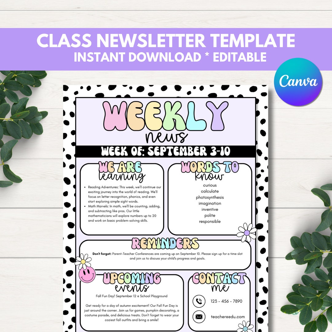 Newsletter Template, Back to School Flyer, Teacher Organization ...