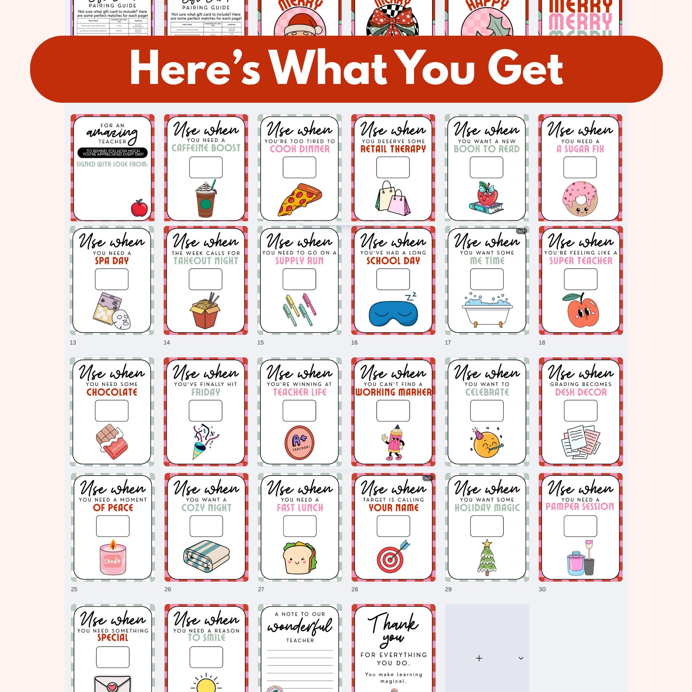 Printable Teacher Gift Card Holder Book for Holiday Christmas Class ...
