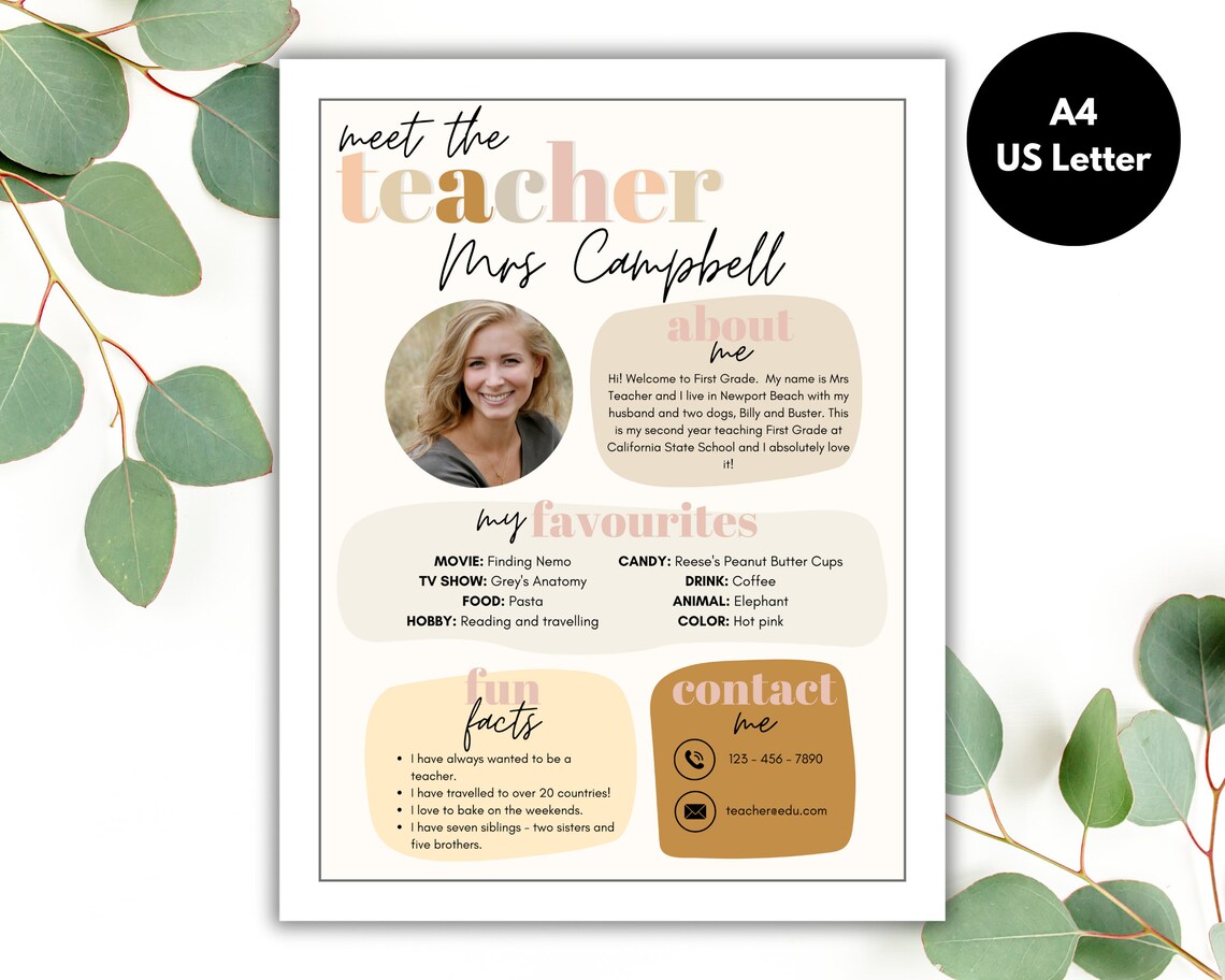Neutral Boho Meet the Teacher Template, Teacher Resources, Teacher ...