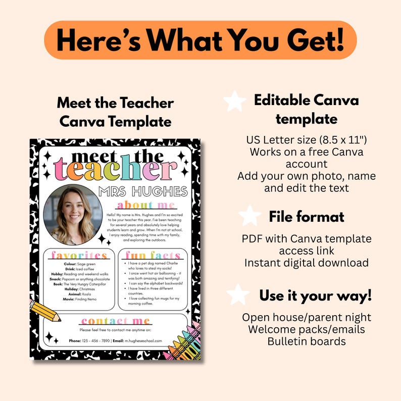 Editable Meet the Teacher Template Printable Rainbow Design Elementary ...